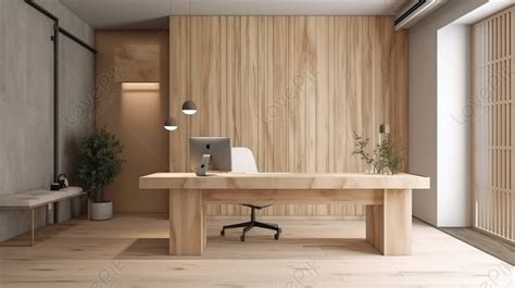 인테리어 디자인 영감 나무로 포인트를 준 미니멀리스트 오피스 스위트의 3d 렌더링 리스 배경 창보기 배경 테리 배경 이미지 Hd 리스 창보기 테리 배경 사진