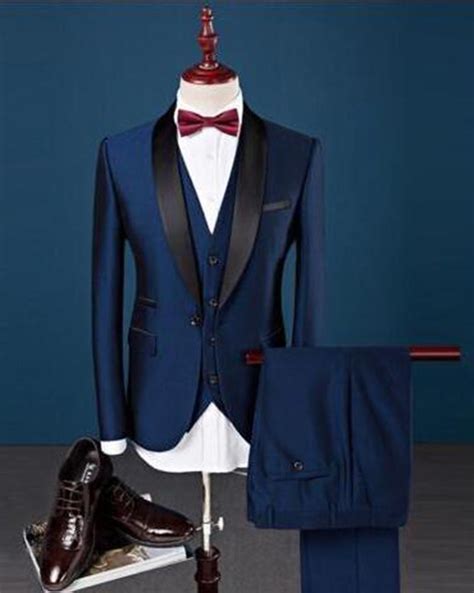 Slim Fit Peak Lapel Best Man Suit Blue Groomsman Mens Wedding Prom Su