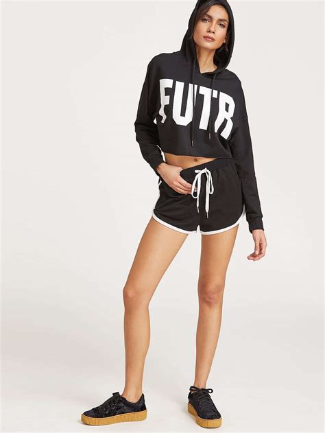 Drawstring Waist Contrast Binding Dolphin Shorts Sheinsheinside
