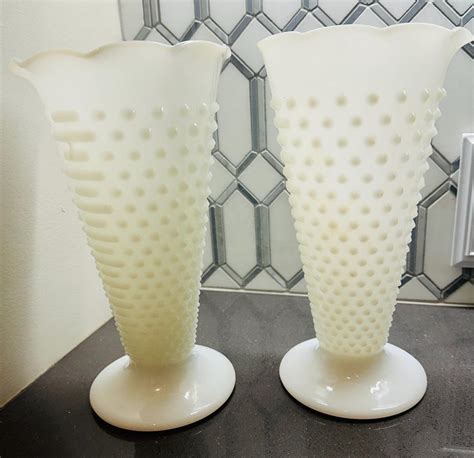 Vintage Anchor Hocking Hobnail Milk Glass Vase Flowers Etsy