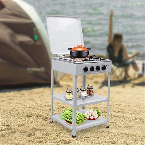 Outdoor Propane Stove Stand With Dual Burners Stainless Steel Bbq