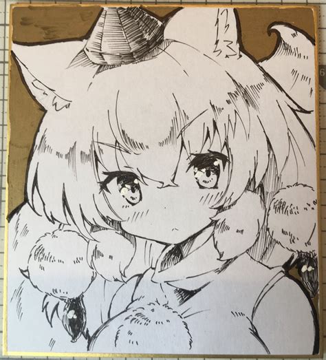 犬走椛 「エア例大祭 なので椛さんミニ色紙描きました 少数ですが楽しんで頂ければ幸いです」おのみやのイラスト