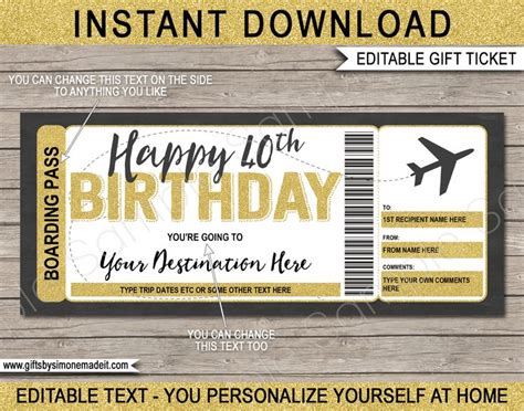 40th Birthday Boarding Pass Template Boarding Pass Template Happy