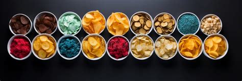 Delicious Gourmet Potato Chips Assortment In Bowl On White Background Top Down View Stock