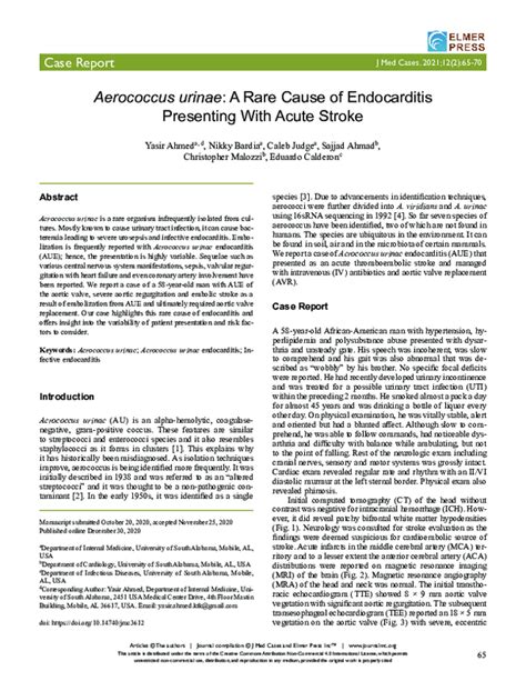 Pdf Aerococcus Urinae A Rare Cause Of Endocarditis Presenting With Acute Stroke