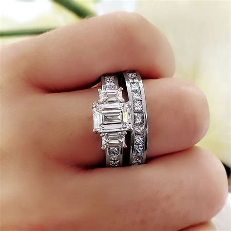 2 2ct Emerald Cut Natural Diamond Classic 3 Stone Emerald Princess