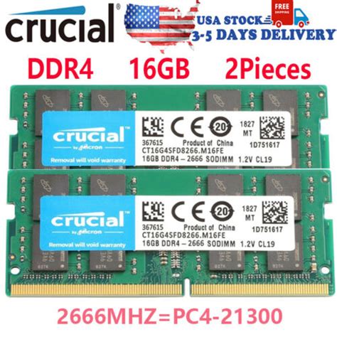 Crucial Ddr4 16gb 2666 Mhz Pc4 21300 Laptop Sodimm Notebook Memory Ram 2pcs 16gb Ebay