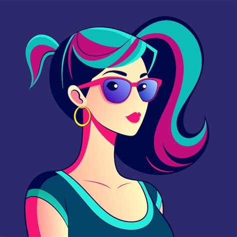 Premium Vector Young Woman With A Long Haircut And Sunglasses Hand