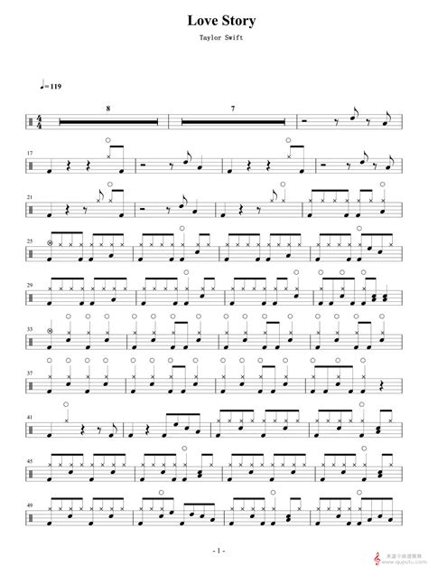 Love Story（架子鼓伴奏教学鼓谱） 架子鼓曲谱 曲谱图网