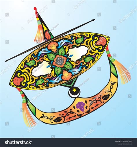 Wau Bulan Moon Kate Vector Drawn Art Malayu Royalty Free Stock