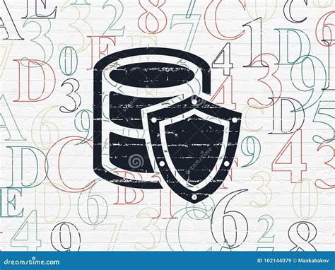 Software Concept Database With Shield On Wall Background Stock Illustration Illustration Of