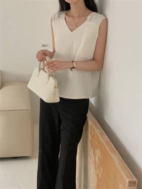 여름 쉬폰 민소매 블라우스 주름 나시 블라우스