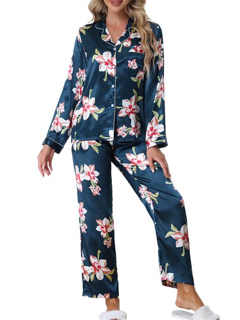 Bargains Womens Satin Floral Pajama Set Sleepwear For Women