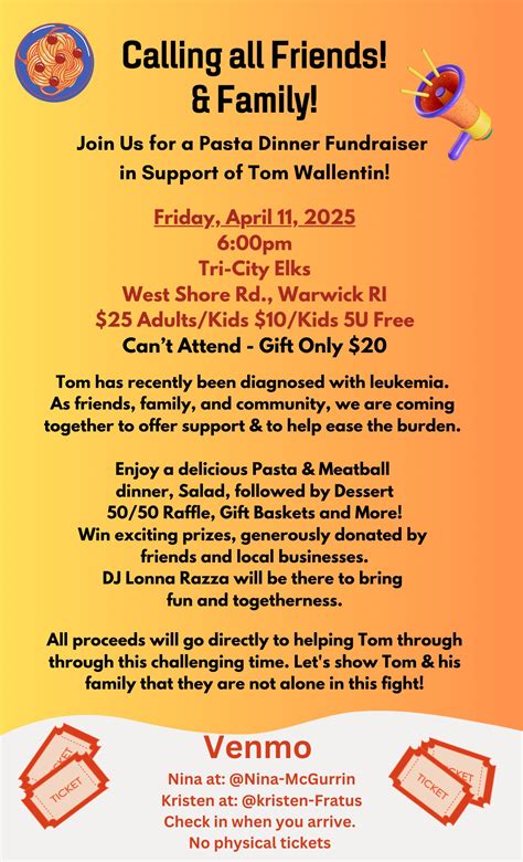 Pasta Dinner Fundraiser In Support Of Tom Wallentin