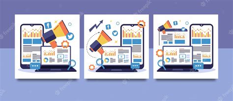 디지털 마케팅 소셜 미디어 및 데이터 분석 개념 그림 프리미엄 벡터