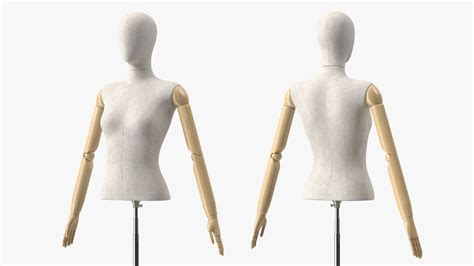 Female Flexible Half Body Mannequin Torso With Wooden Base Rigged 3d