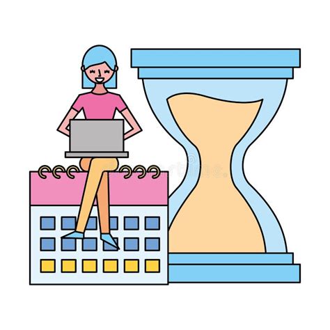 Woman Working Laptop Calendar Clock Stock Illustration Illustration