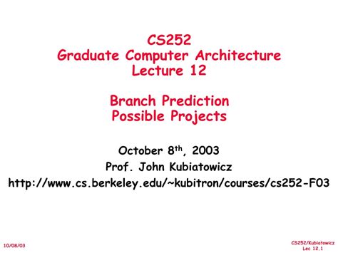 Ppt Cs252 Graduate Computer Architecture Lecture 12 Branch Prediction
