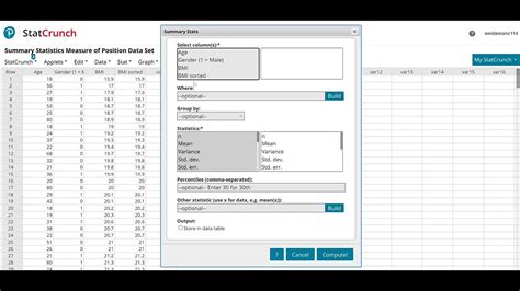 Statcrunch Video Summary Statistics Youtube