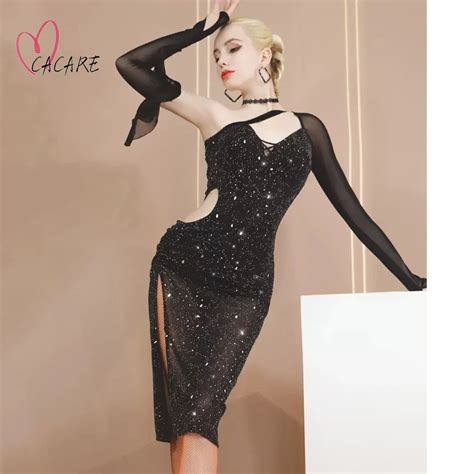 Cacare 섹시한 라틴 댄스 드레스 여성 댄스웨어 의류 이브닝 드레스 스팽글 경연 드레스 프린지 살사 의상 D1312 Aliexpress