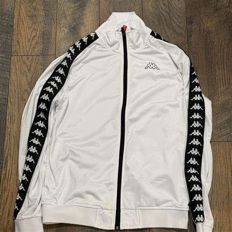 White And Black Kappa Zip Up Track Depop