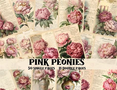 Junk Journal Kit Pink Peonies Junk Journal Printable Paper Vintage Junk