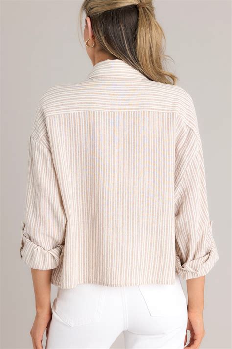 Tan Stripe Button Front Cotton Top All Tops Red Dress