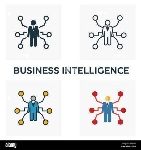 Business Intelligence Icon Set Four Elements In Diferent Styles From