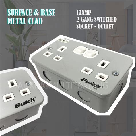 Buick 13a 2 Gang Switch Socket Outlet 3 Pin Uk Plug Metal Box Trailing