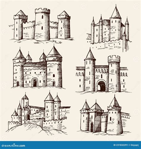 Medieval Castles Drawing Ancient Building Towers Gothic Architectural