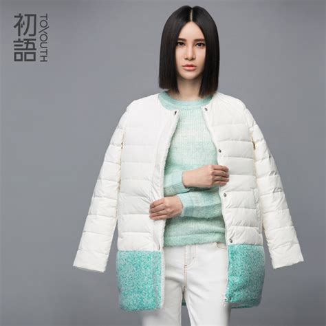 初语2014冬装新款羽绒服毛呢拼接中长款羽绒服厚女初语万合伟业专卖店
