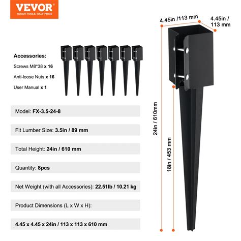 Vevor Fence Post Anchor Ground Spike 8 Pack 24 X 4 X 4 In Metal Fence