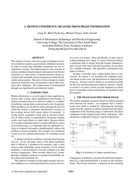 Pdf A Motion Confidence Measure From Phase Information