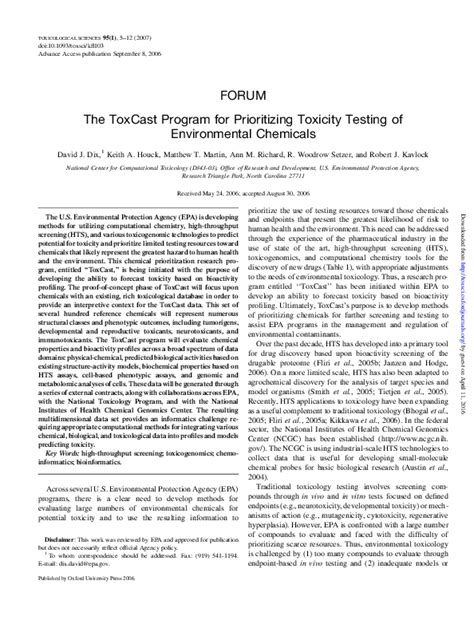 Pdf The Toxcast Program For Prioritizing Toxicity Testing Of