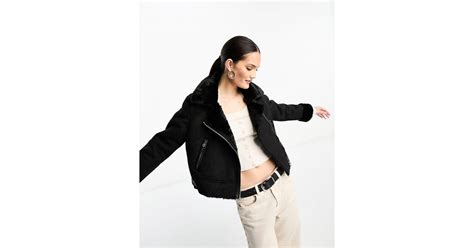 Stradivarius Cropped Aviator Jacket In Black Lyst