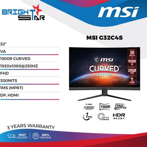 Msi 32 G32c4x Va 250hz Fhd 1500r Curved Gaming Monitor Lazada