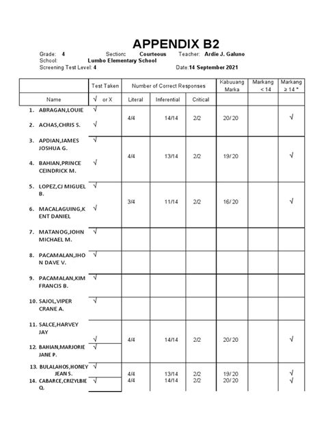 Screening Test Class Reading Record Stcrr Pdf