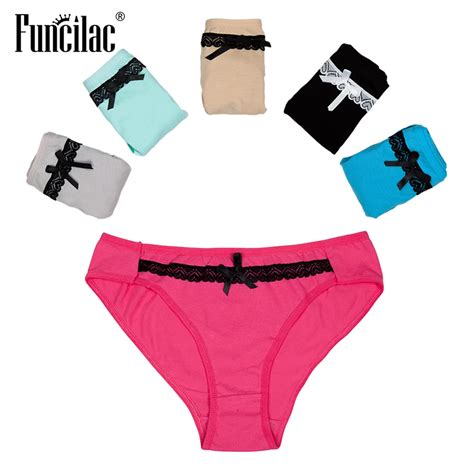 Funcilac Underwear Women Sexy Lace Patchwork Briefs Ladies Cotton