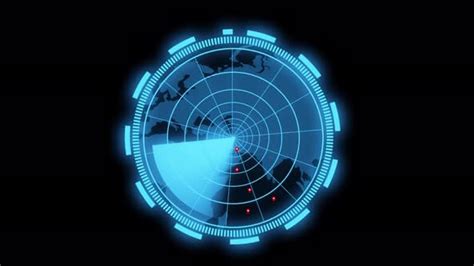 Futuristic Radar Screen Display With Map Animation On Black Background
