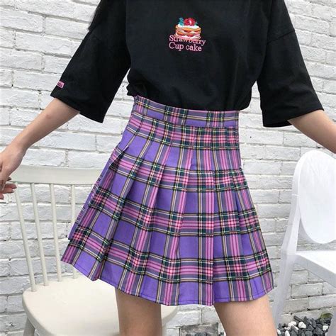 Harajuku Summer Purple Pleated Plaid Skirt Sd00607 Syndrome Cute