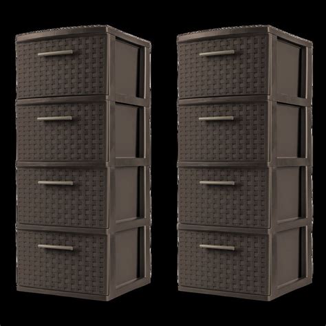 4 Drawer Storage Cabinet Set Of 2 Weave Plastic Home Organizer Brown