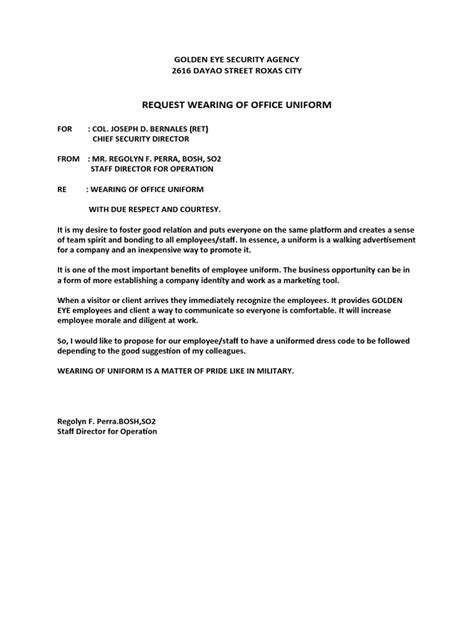Request Letter Wearing Of Uniform Pdf