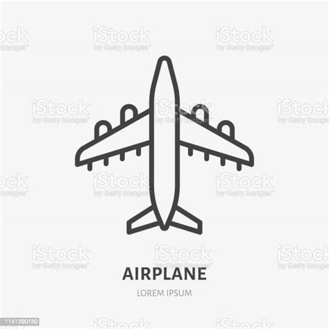 비행기 플랫 라인 아이콘입니다 평면 벡터 일러스트입니다 제트에 대 한 얇은 기호에 어 크 래 프 트 화물 배송 항공 로고 개인 비행기에 대한 스톡 벡터 아트 및 기타 이미지