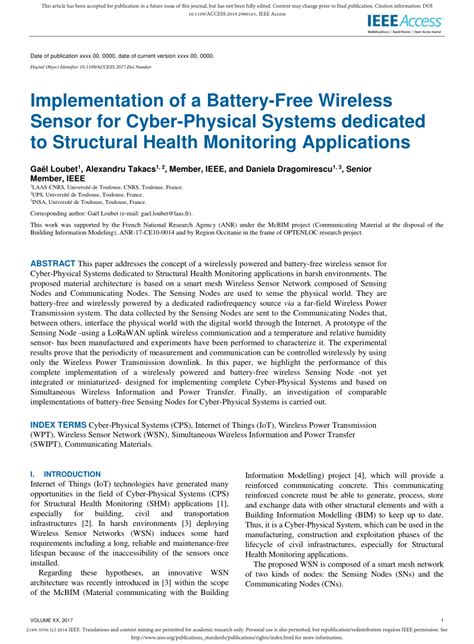Pdf Implementation Of A Battery Free Wireless Sensor For Cyber Physical Systems Dedicated To