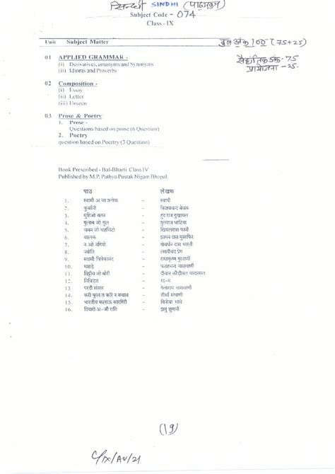 Cgbse 9th Sindhi Syllabus 2025 Pdf Download Cg Board Class 9 Syllabus