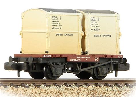 377 340b Farish Conflat Wagon Br Bauxite Early With 2 Br White Af Containers W Wl