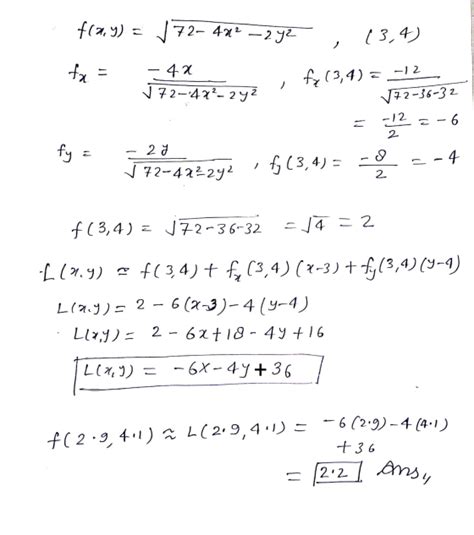 1 Point Find The Linearization Of The Function Fxy 72 4x² 2y