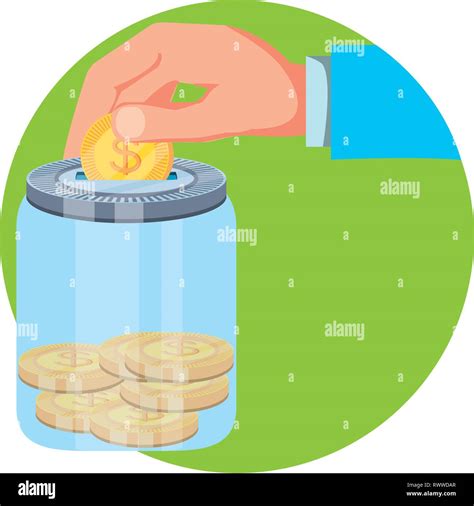 Hand And Saving Jar With Money Coins Vector Illustration Design Stock