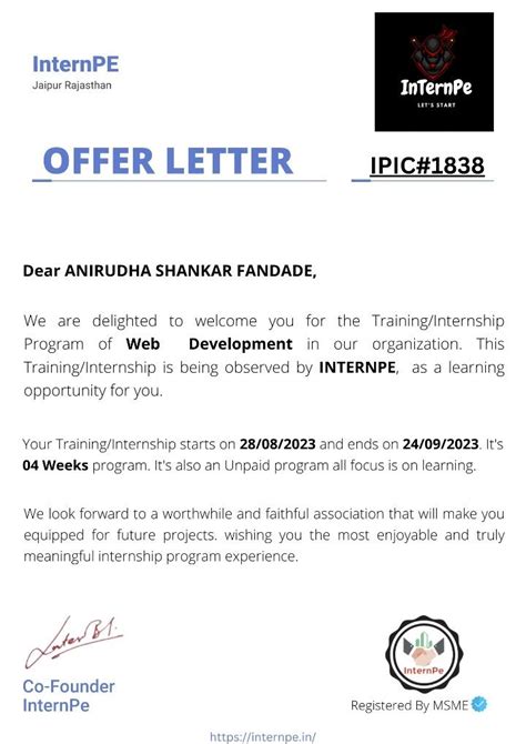 anirudha fandade on linkedin internship internpe webdevelopment