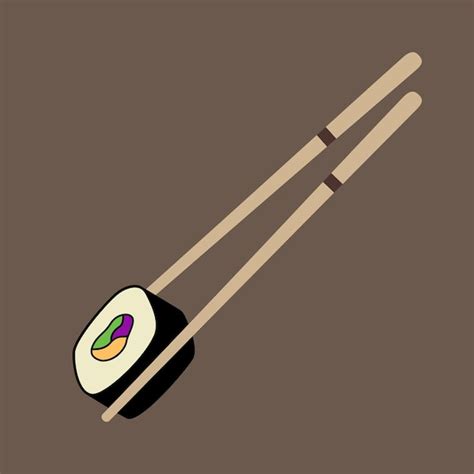 젓가락으로 롤 아시아 스시 요리의 만화 그림 프리미엄 벡터